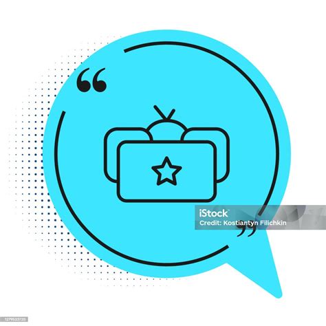 흰색 배경에 격리 된 검은 줄 우샨카 아이콘 스타와 러시아어 모피 겨울 모자 Ushanka Kgb와 Nkvd의 소련 유니폼 파란색 음성 버블 기호입니다 벡터 개인 장식품에