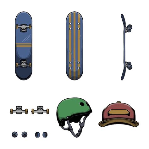 스케이트 보드 장비 및 보호 벡터 일러스트 레이 션 프리미엄 벡터