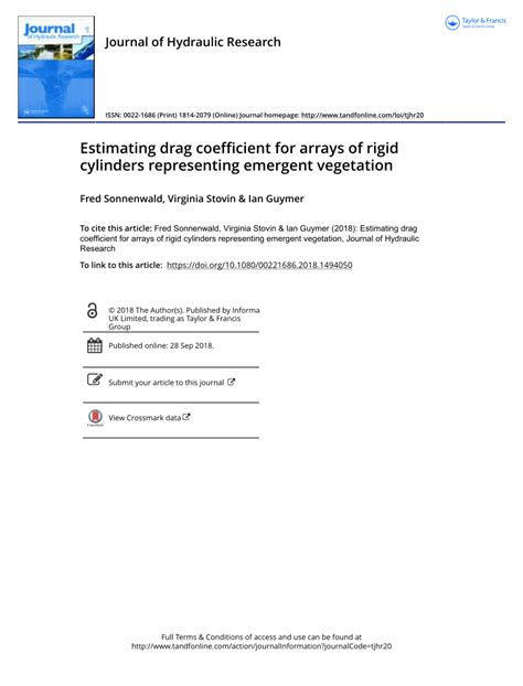 Pdf Estimating Drag Coefficient For Arrays Of Rigid Cylinders