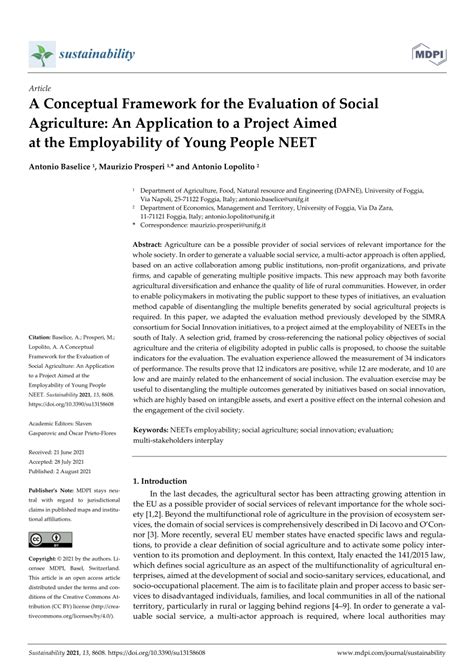 Pdf A Conceptual Framework For The Evaluation Of Social Agriculture An Application To A