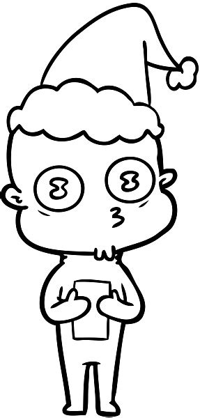 산타 모자를 쓴 이상한 대머리 우주인의 손으로 그린 선 그림 귀여운에 대한 스톡 벡터 아트 및 기타 이미지 귀여운 기이함 낙서 드로잉 Istock