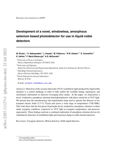 Pdf Development Of A Novel Windowless Amorphous Selenium Based Pdf Development Of A Novel Windowless Amorphous Selenium Based