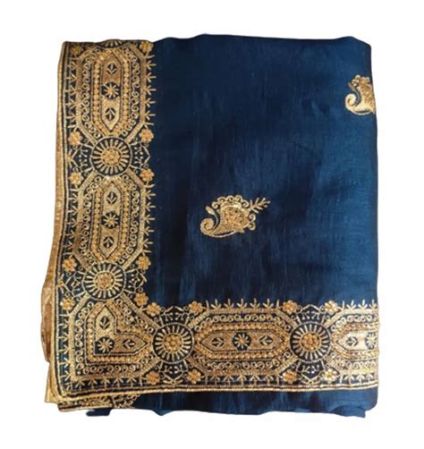Party Wear Embroidery Ladies Embroidered Blue Saree With Blouse Piece