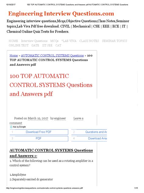 100 Top Automatic Control Systems Questions And Answers Pdf Automatic Control Systems Questions