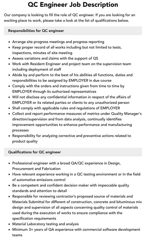 Qc Engineer Job Description Velvet Jobs