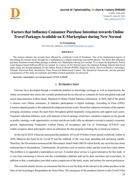 Pdf Factors That Influence Consumer Purchase Intention Towards Online Travel Packages