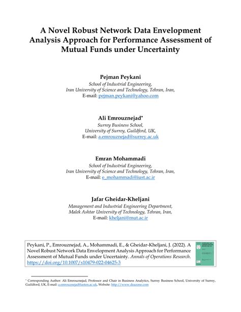 Pdf A Novel Robust Network Data Envelopment Analysis Approach For