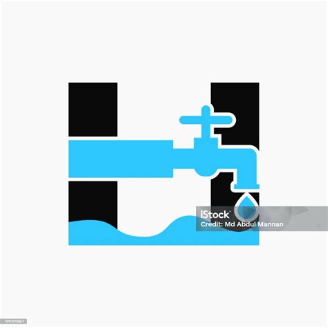 편지 H 배관공 로고 디자인 물과 수도꼭지 아이콘이 있는 배관 로고 기호 강에 대한 스톡 벡터 아트 및 기타 이미지 강