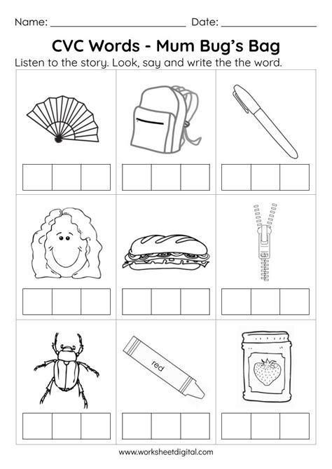 Mum Bugs Bag Cvc Words Worksheet Digital