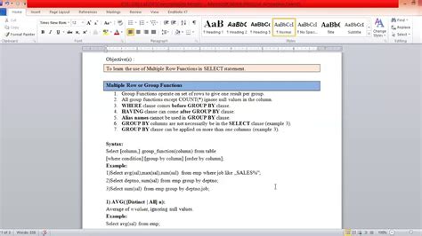 Multiple Row Functions Group By And Having Clause Youtube