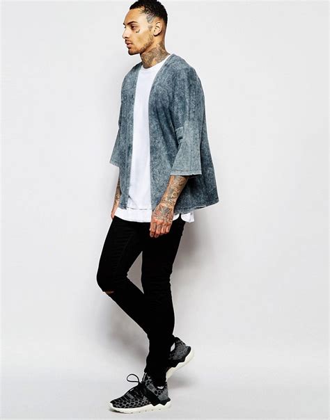 Asos Oversized Kimono With Acid Wash At Latest Fashion Clothes Mens Fashion