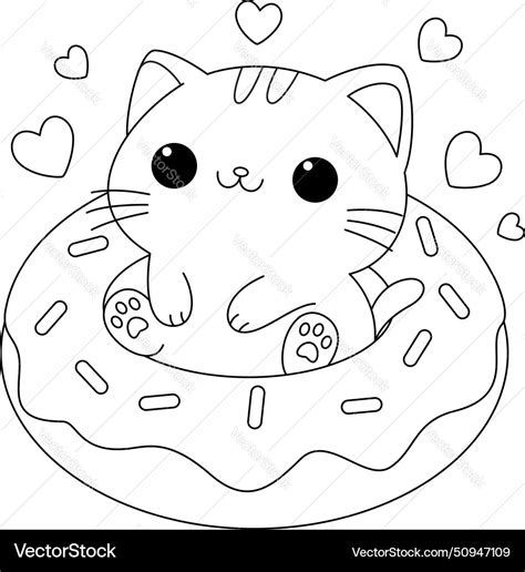 Cat Eating Donut Coloring Page