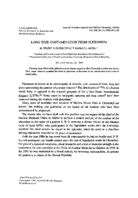 Pdf Long Time Contamination From Plutonium