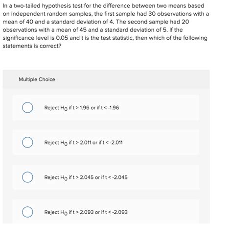 Solved In A Two Tailed Hypothesis Test For The Difference Chegg