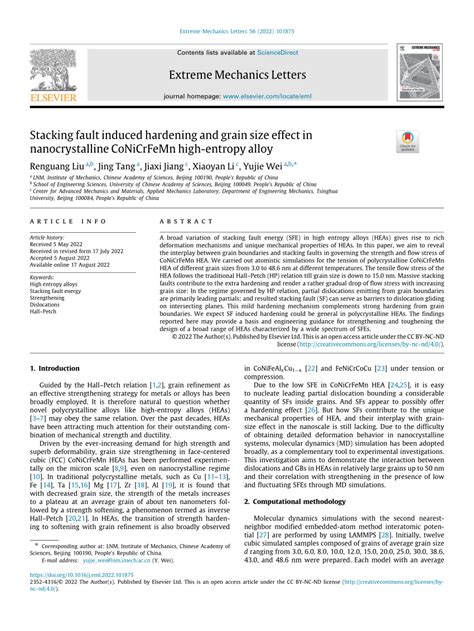 Pdf Stacking Fault Induced Hardening And Grain Size Effect In