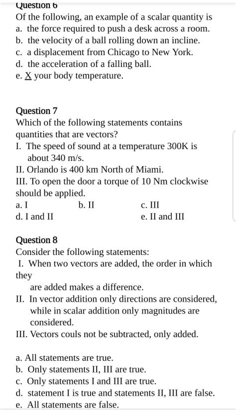 Solved Question 6 Of The Following An Example Of A Scalar Chegg Com