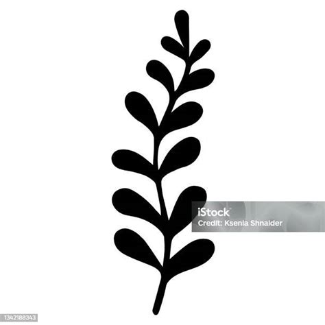 둥근 나뭇잎 벡터 아이콘물결 나뭇가지 흰색 배경에 격리 된 손으로 그린 낙서 심플한 필드 플랜트의 블랙 실루엣 식물 스케치 추상 흑백 허브 0명에 대한 스톡 벡터 아트 및
