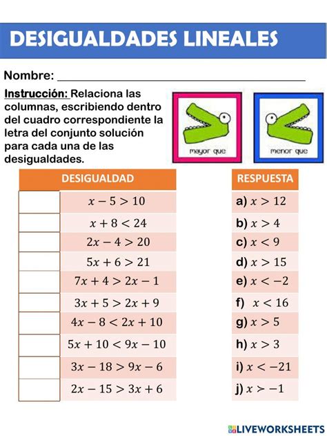 Hojas De Trabajo Sobre Sistemas De Desigualdades Lineales
