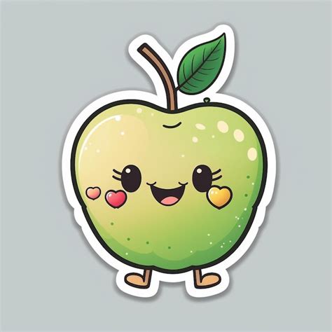 Sticker Of A Green Apple With A Cute Face And A Leaf Generative Ai Premium Ai Generated Image