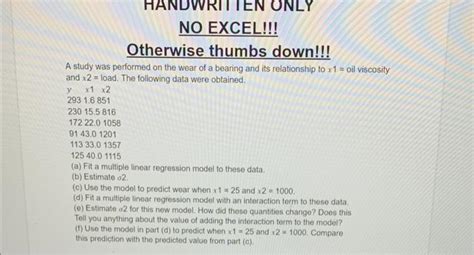 Solved Handwritten Only No Excel If You Use Excel Or