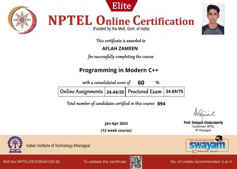 Nptel Mooc Nptelcertificate C Aflah Zameen