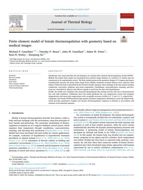 Pdf Finite Element Model Of Female Thermoregulation With Geometry