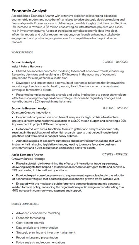 1 Economic Analyst Resume Examples With Guidance