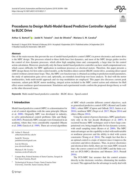 Pdf Procedures To Design Multi Model Based Predictive Controller Applied To Bldc Drive