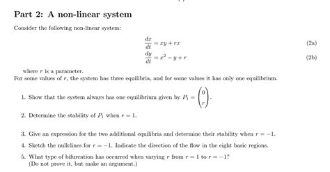 Solved Part A Non Linear System Consider The Following Chegg