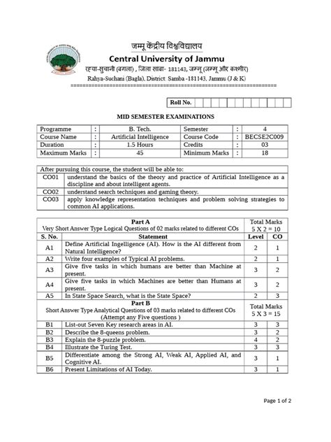 Ai Midsem Cse 4thsem Pdf Artificial Intelligence Intelligence Ai