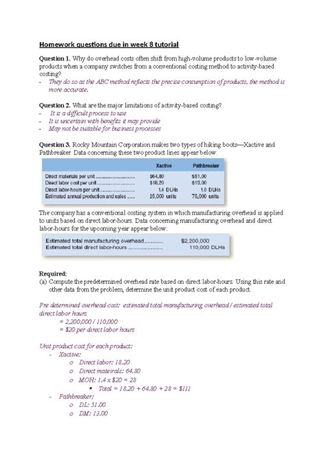 Week 8 Homework Questions Homework Questions Due In Week 8 Tutorial