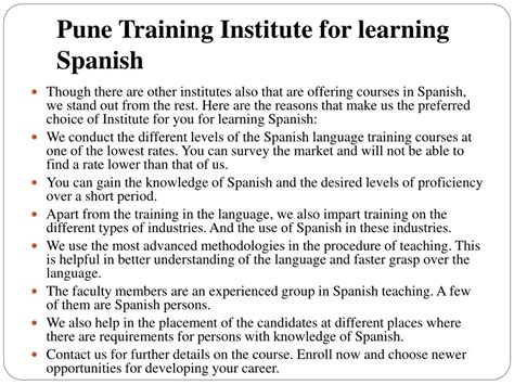 Ppt Spanish Language Classes Institutes In Pune Pune Training Institute Powerpoint