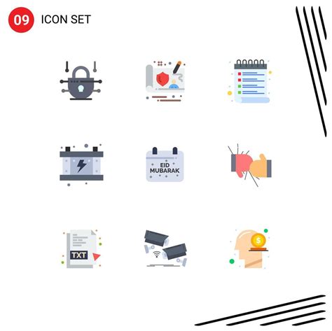 Set Of 9 Modern Ui Icons Symbols Signs For Celebration Eid Wish Calendar Power Editable Vector