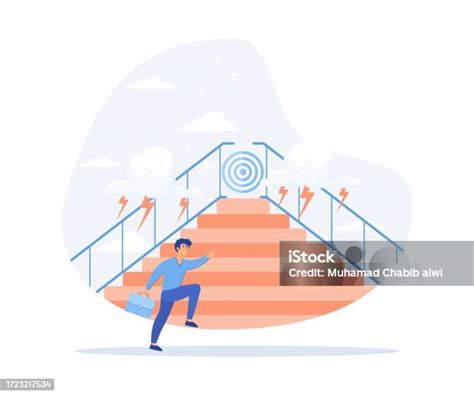목표 도전 문제 장애물 목표로 가는 길 평면 벡터 현대 그림으로 계단을 달리는 사업가 개념에 대한 스톡 벡터 아트 및 기타 이미지 Istock