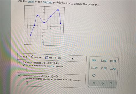 solved use the graph of the function y h x below to answer