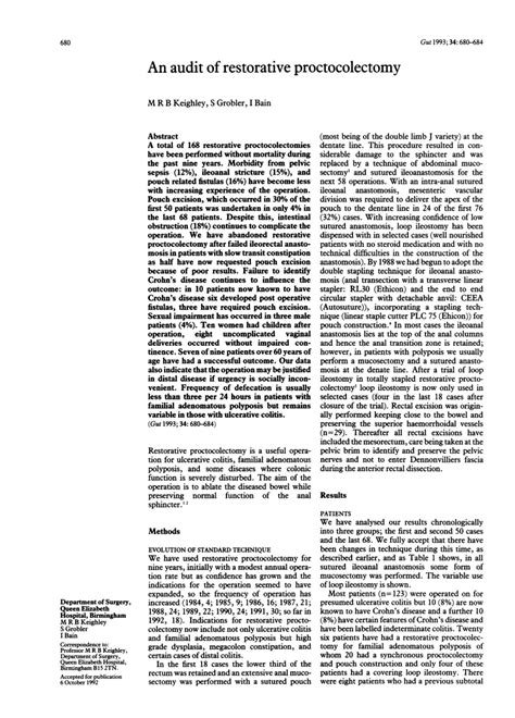 Pdf An Audit Of Restorative Proctocolectomy