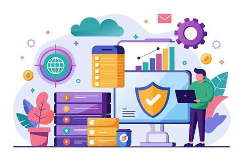 Secure Data Management Illustration Featuring Person Working On Laptop Premium Ai Generated Vector