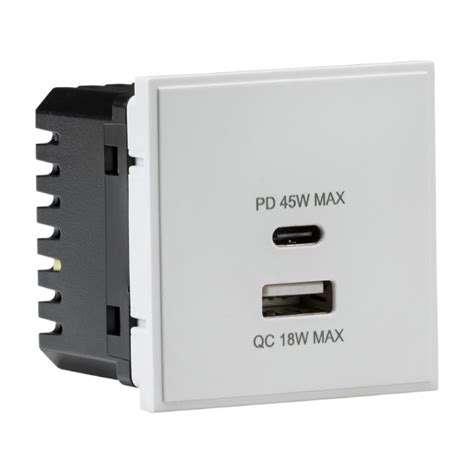 Dual Usb Charger A C Euro Module In White 18w Qc 45w Usb Pd