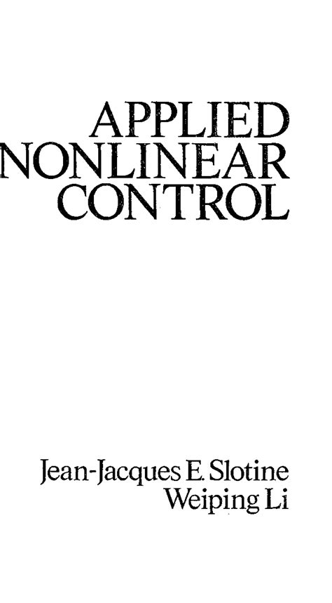 Slotine And Li Applied Nonlinear Control Bad Quality Pdf