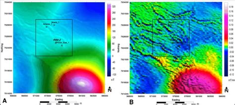 Magnetic Data A Reduced To Pole And B Vertical Gradient Of Rtp Download Scientific