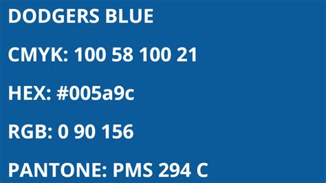 Los Angeles Dodgers Team Colors Hex Rgb Cmyk Pantone Color Codes