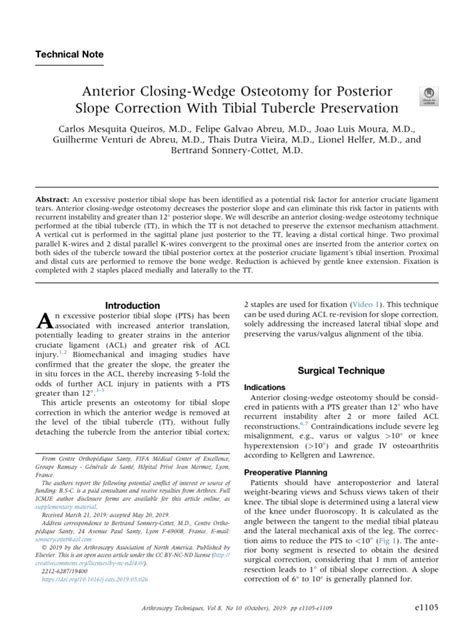 Anterior Closing Wedge Osteotomy For Posterior Slope Correction With