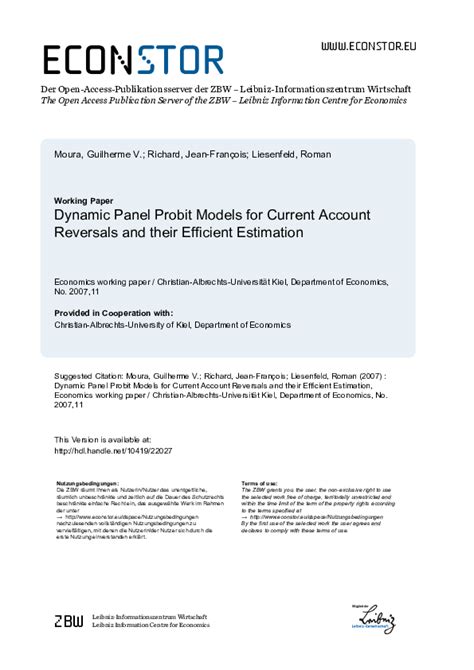 Pdf Dynamic Panel Probit Models For Current Account Reversals And Their Efficient Estimation