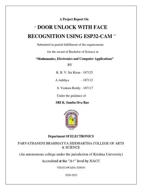 Door Unlock With Face Recognition Using Esp32 Cam A Project Report On