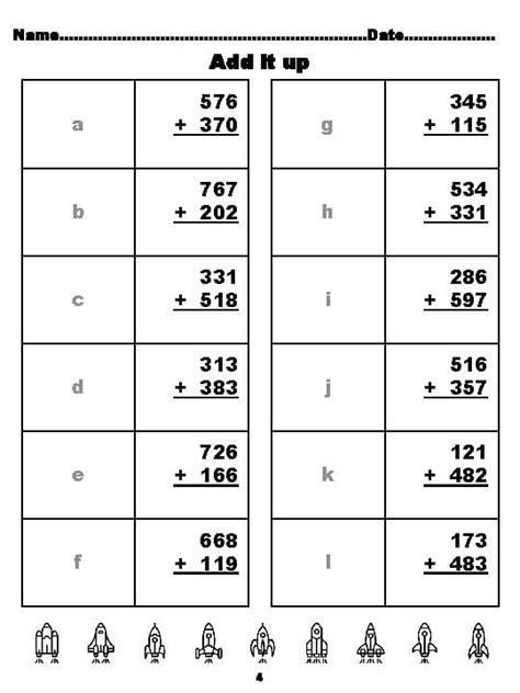 100 Rocket Launch Math Worksheets Second Grade Addition With Answers Up To 1