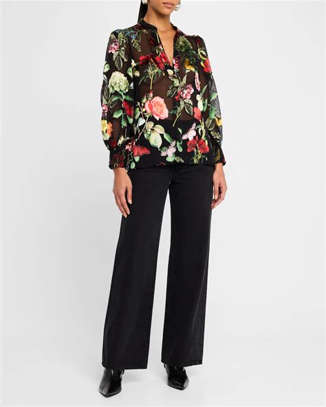 Alice Olivia Sheila Floral Semi Sheer Blouse Neiman Marcus