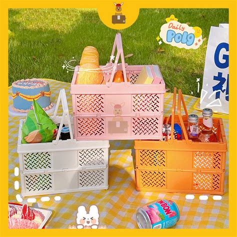 Foldable Basket Portable Storage Basket Folding Storage Box Collapsible Basket Stackable Hand