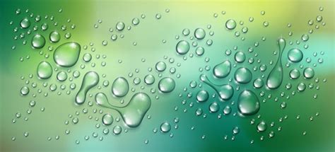 창문 너머의 흐릿한 초록색 자연 배경에 비가 떨어지거나 응축되면 현실적인 투명한 3d 터 일러스트레이션은 모든 배경에 쉽게 넣을 수 있습니다 프리미엄 벡터