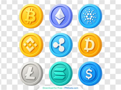 3d Cryptocurrency Icon Set Featuring Nine Unique Icons Free Png Pngate