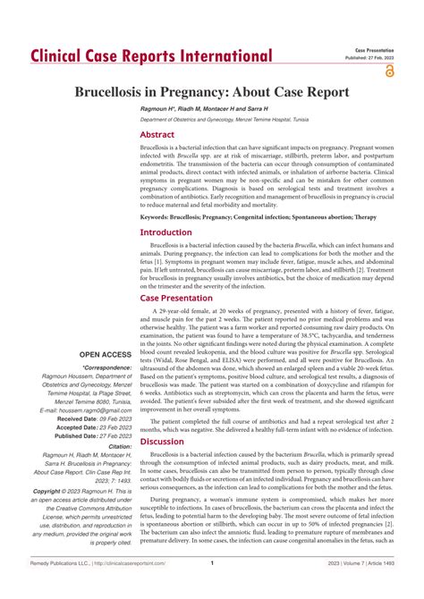 Pdf Brucellosis In Pregnancy About Case Report
